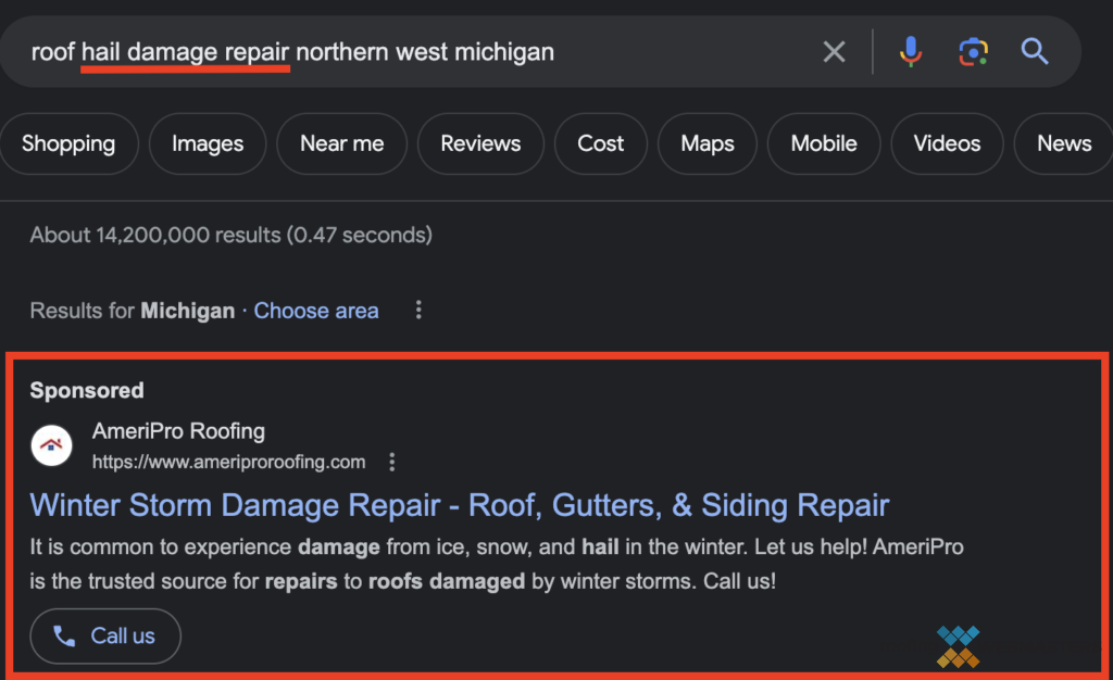 Roofing Hail Damage Repair Advertisements (PPC Campaigns)
